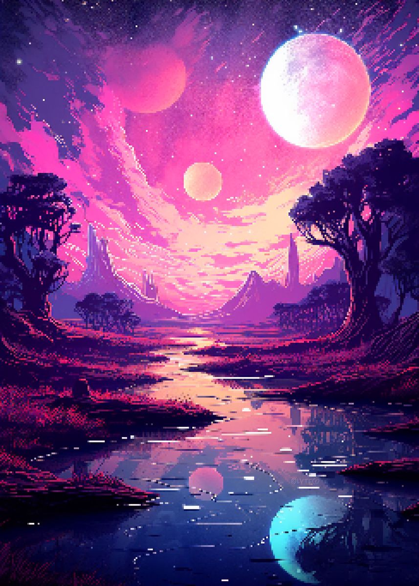 'Outer Space Planet Pixel' Poster, picture, metal print, paint by ...