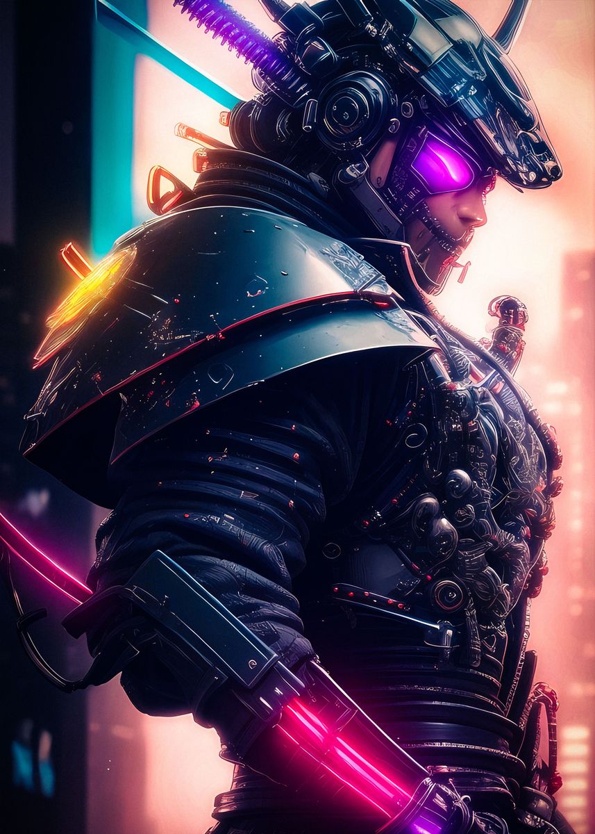 'Cyber Samuri' Poster, picture, metal print, paint by Meshter | Displate
