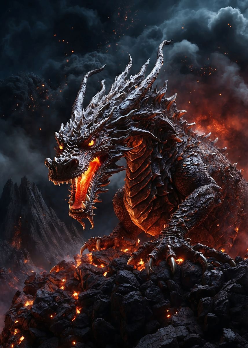 'Dragon Volcano Nest 02' Poster, picture, metal print, paint by J Wolf ...