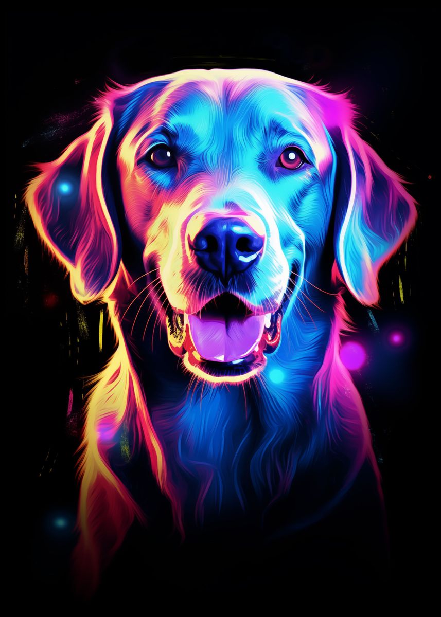 'Neon Labrador Portrait ' Poster, picture, metal print, paint by Eline ...