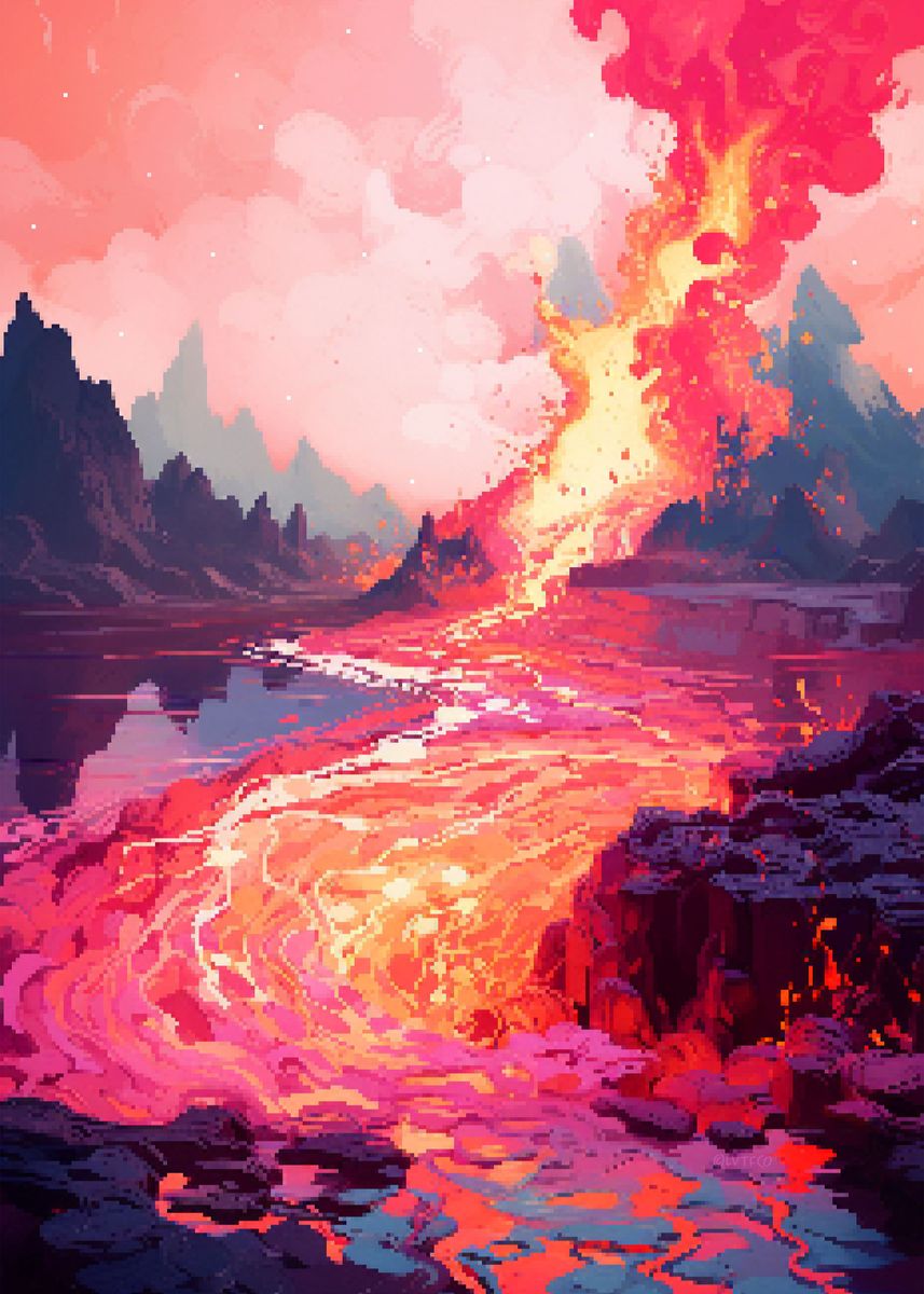 'Lava Volcano Pixel Art' Poster, picture, metal print, paint by LVTFCO ...