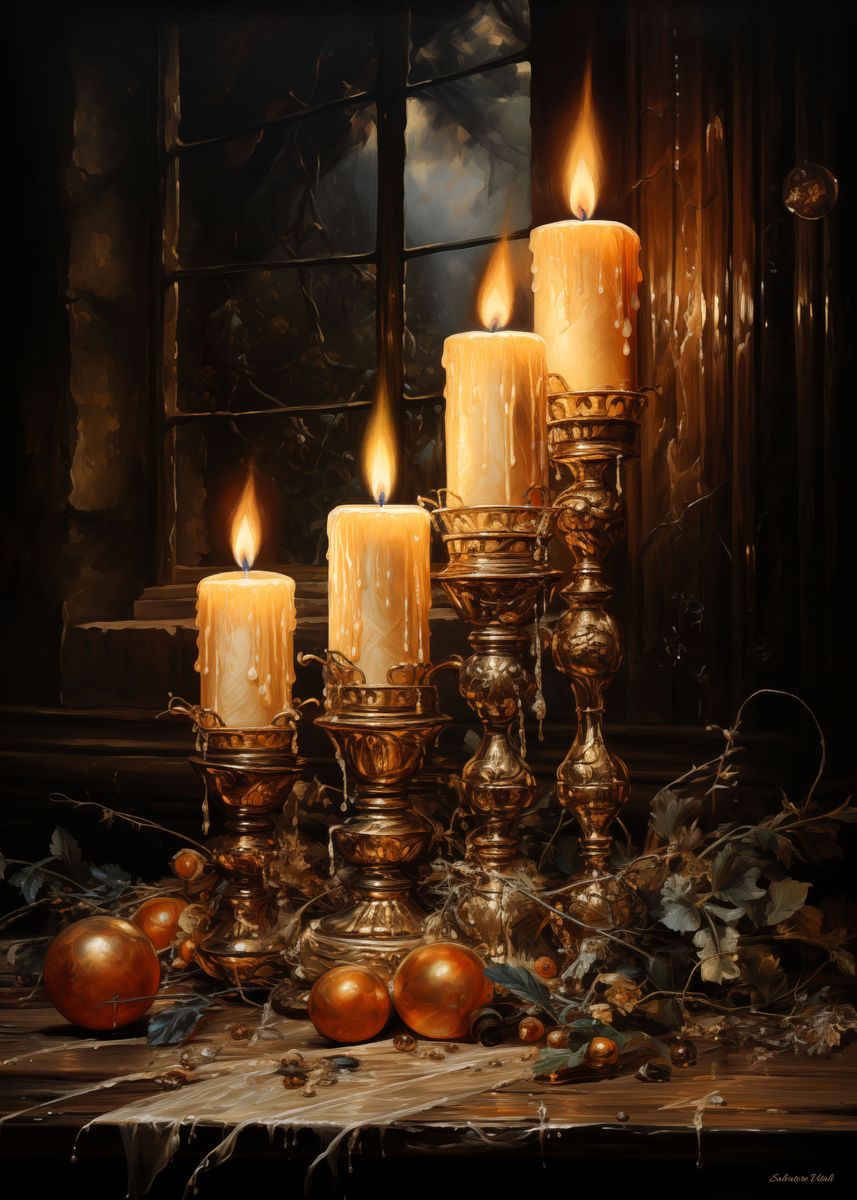 'Amber Candlelight Serene' Poster, picture, metal print, paint by ...