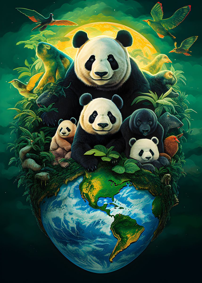 'Panda Earth Day' Poster, picture, metal print, paint by Berly | Displate