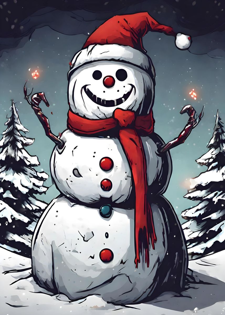 'Snowman winter Horror Cute' Poster, picture, metal print, paint by ...