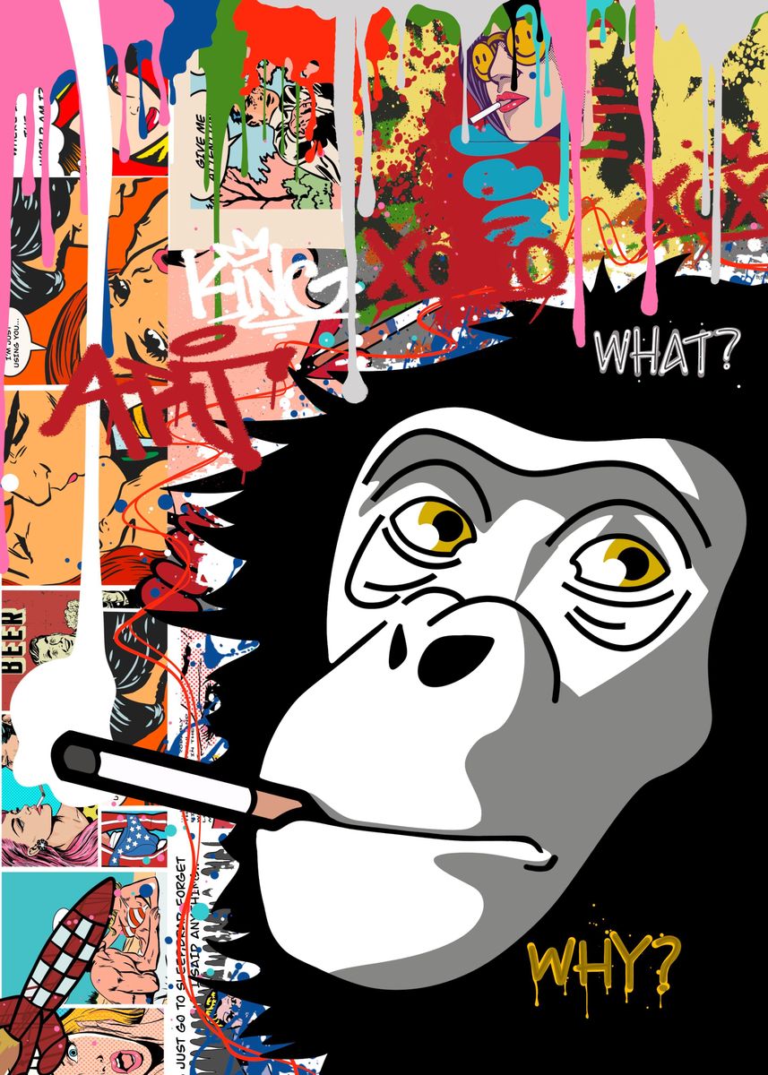 'Smoking monkey' Poster, picture, metal print, paint by Mild pic | Displate