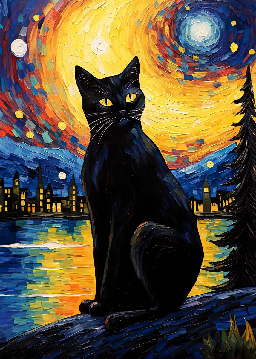 'Cat van gogh' Poster, picture, metal print, paint by YELLOW | Displate