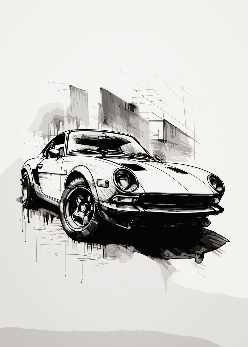 'Fast Car Sketch Art ' Poster, picture, metal print, paint by Mehdi ...
