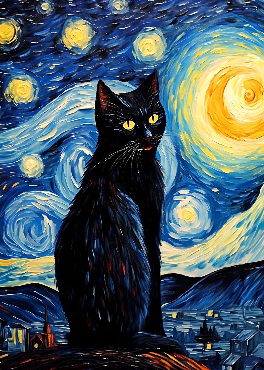 'Cat van gogh' Poster, picture, metal print, paint by YELLOW | Displate