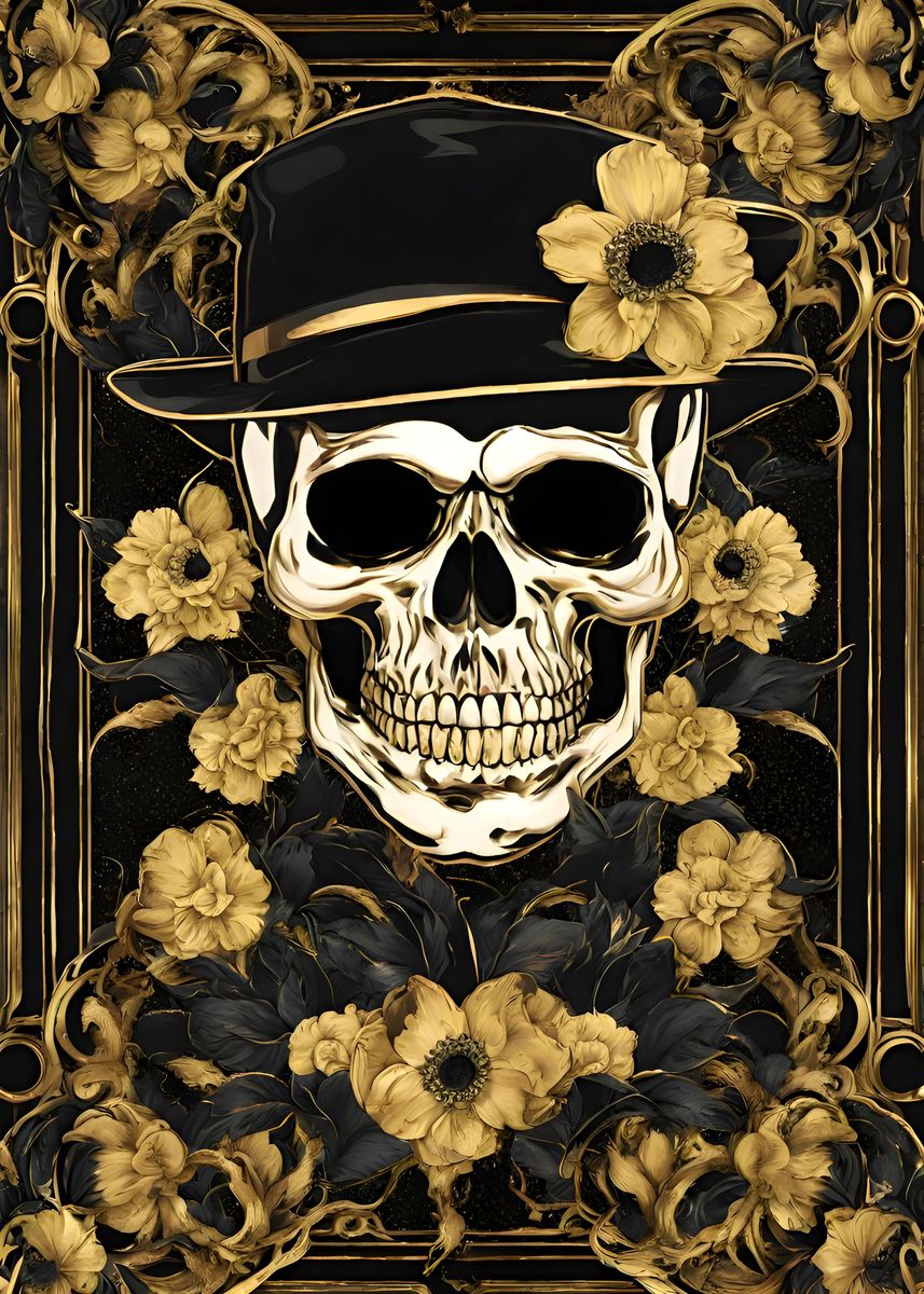 'Gothic Black Gold Skull' Poster, picture, metal print, paint by gani ...