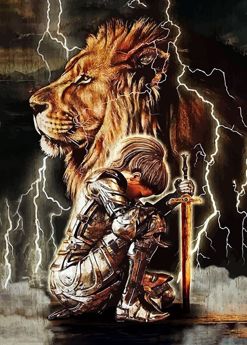 'Lion And Warrior Girl' Poster, picture, metal print, paint by mystore ...