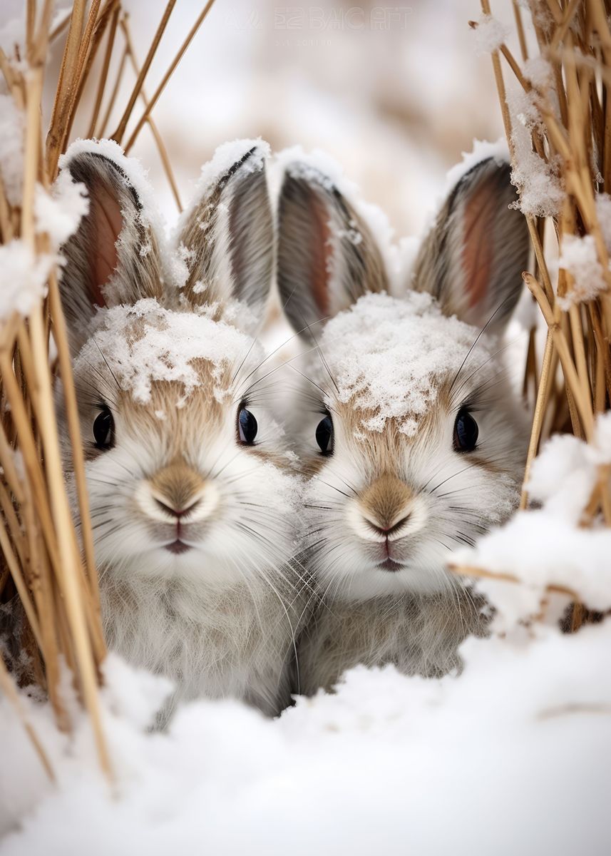 'Winters Camouflage Rabbits' Poster, picture, metal print, paint by ...