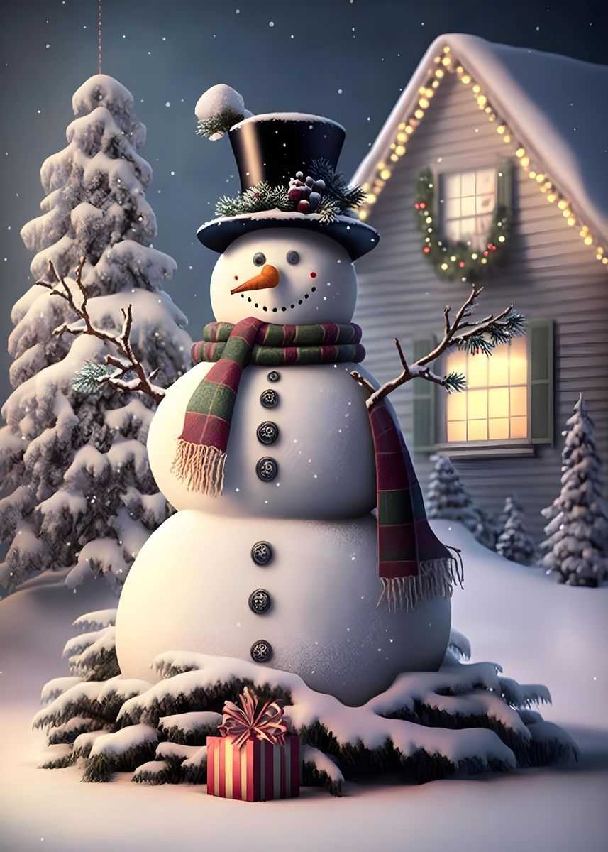 'Snowman winter christmas' Poster, picture, metal print, paint by gani ...