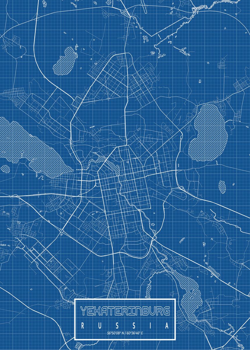 'Yekaterinburg Blueprint' Poster, picture, metal print, paint by deMAP ...