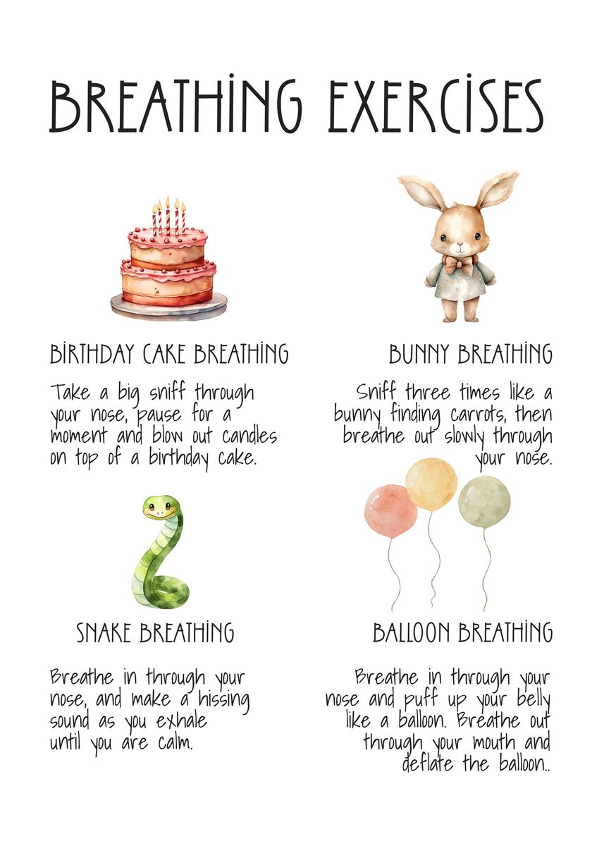 'Breathing Exercises Kids 1' Poster, picture, metal print, paint by ...