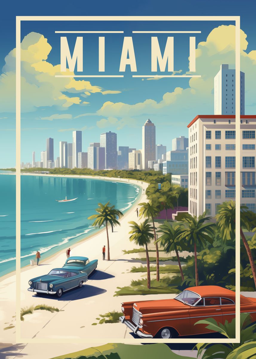 'Miami Beach Retro Vintage' Poster, picture, metal print, paint by ...