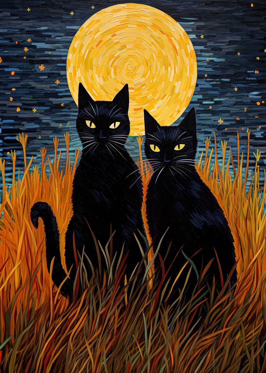 'Cat van gogh' Poster, picture, metal print, paint by Cyborg | Displate