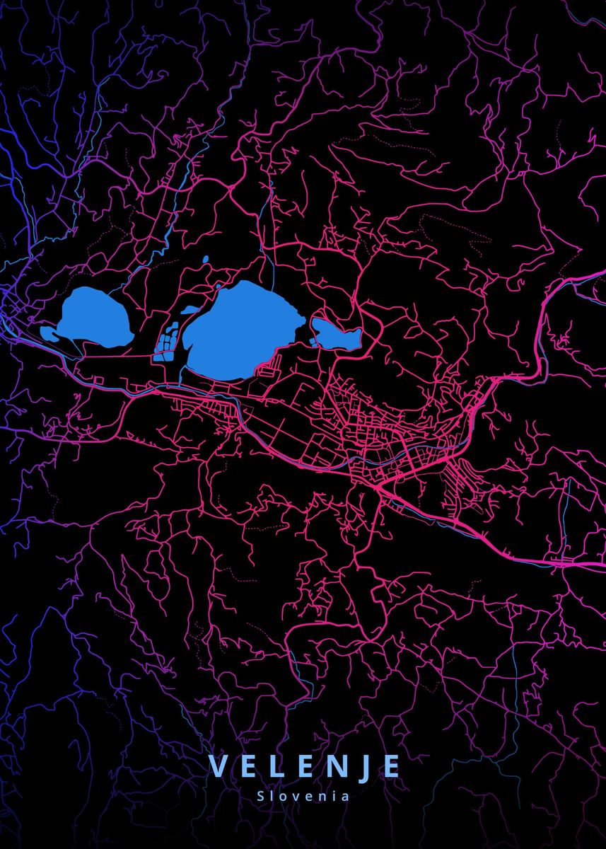 'Velenje Slovenia Map' Poster, picture, metal print, paint by Deeo ...