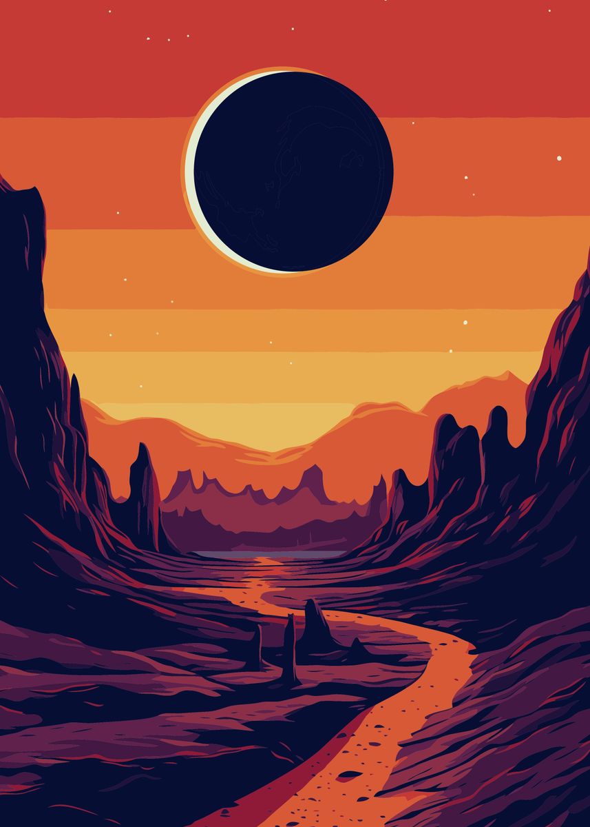 'Sunset Eclipse' Poster, picture, metal print, paint by Adam | Displate