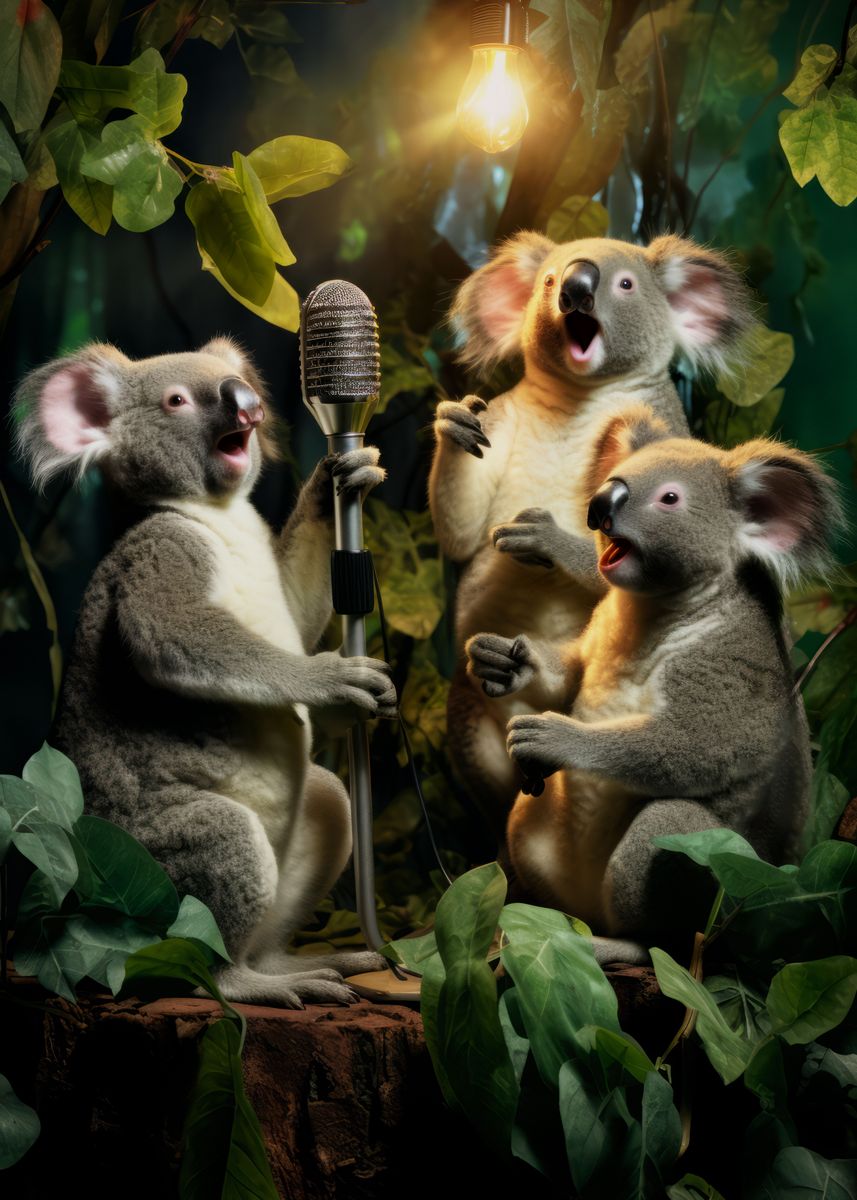 'Koala Karaoke' Poster, picture, metal print, paint by Craig Doogan ...