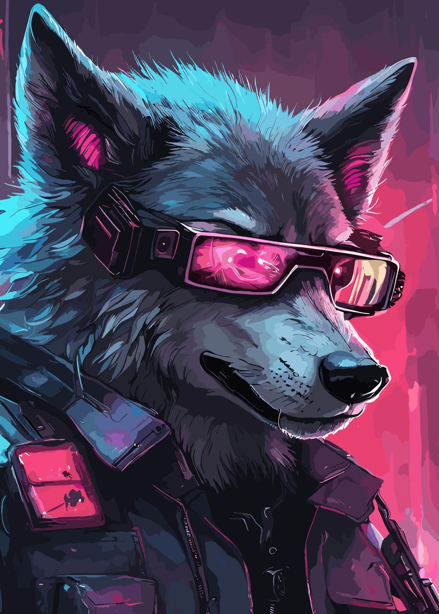 'Cyberpunk Wolf Animal' Poster, picture, metal print, paint by Art ...