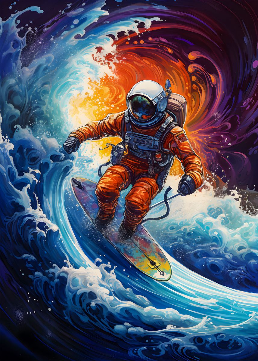 'Space Surfer' Poster, picture, metal print, paint by Rogue Eli | Displate