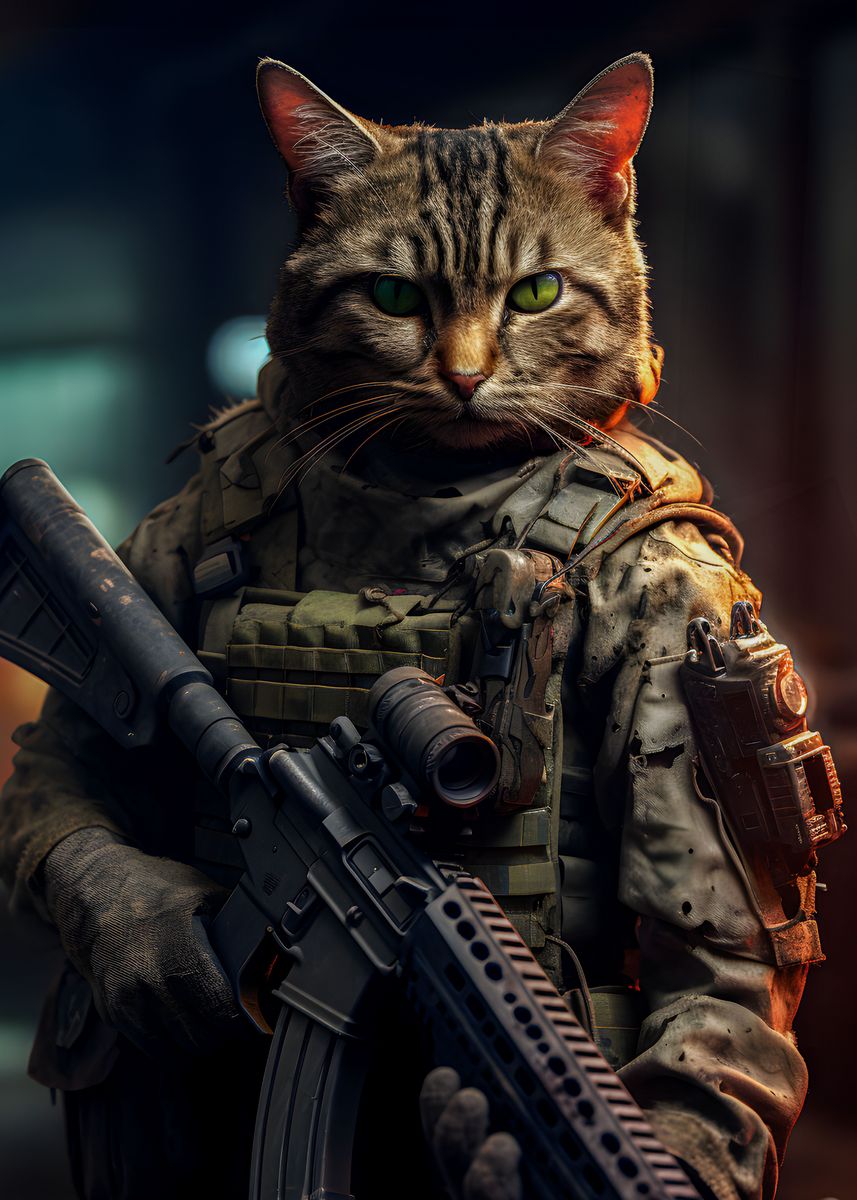 'Animal Soldier Cat' Poster, picture, metal print, paint by Danan Putra ...