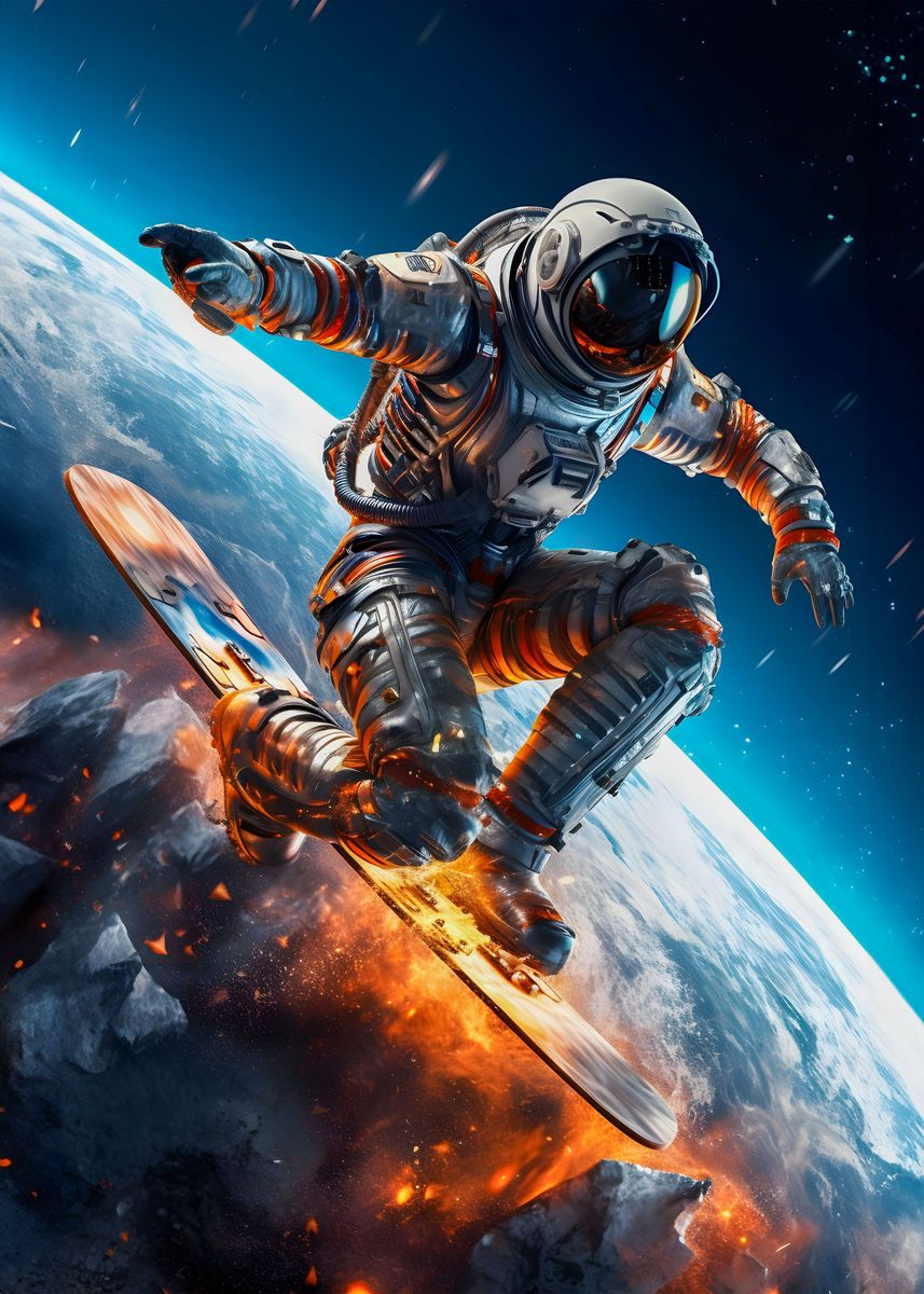 'Space Surfer' Poster, picture, metal print, paint by Rogue Eli | Displate