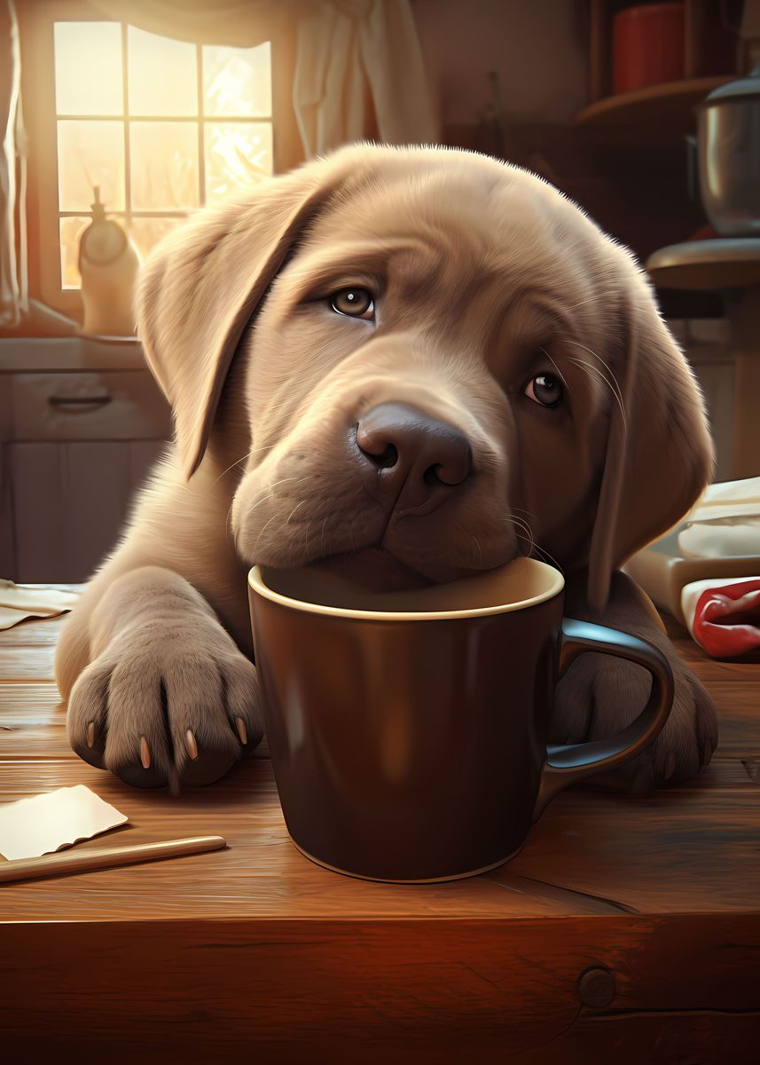 'Labrador Dog Puppy Coffee' Poster, picture, metal print, paint by ...
