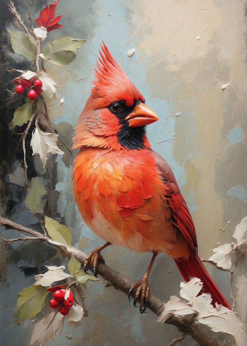 'Christmas Cardinal Bird' Poster, picture, metal print, paint by LP ...