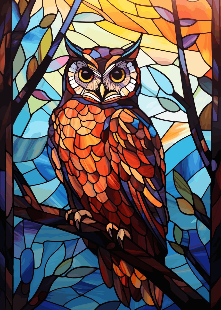 'Owl Stained Glass' Poster, picture, metal print, paint by SuperNova ...