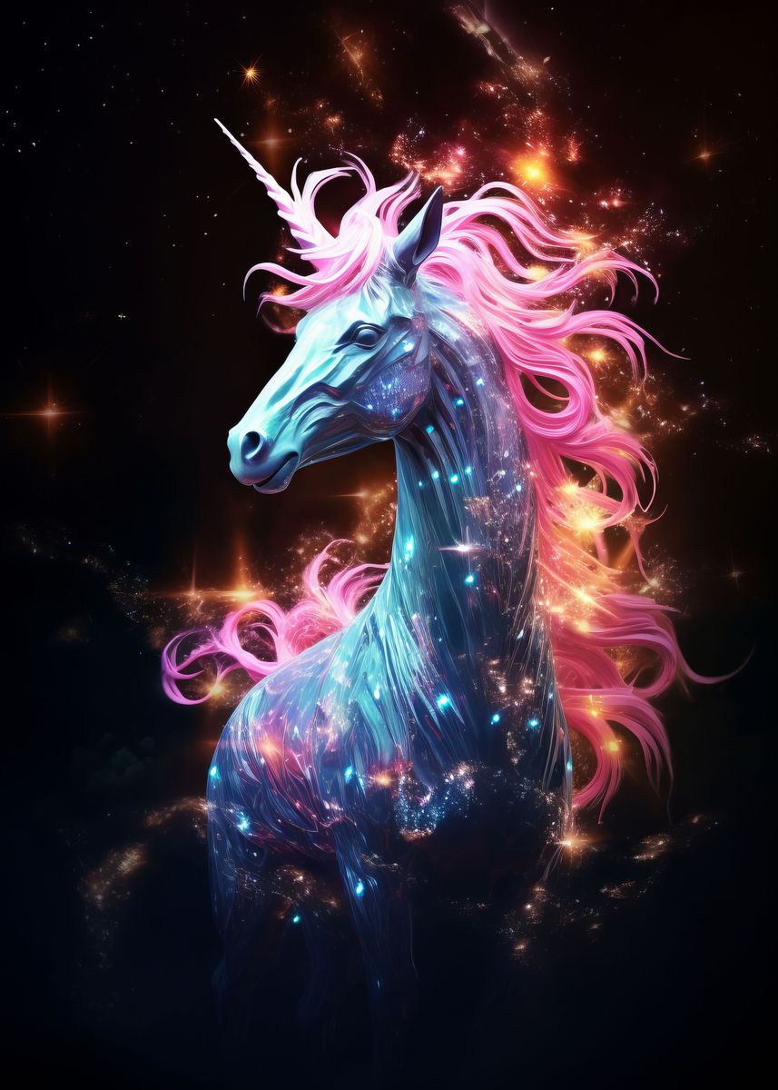 'Neon Unicorn Nebulae' Poster, picture, metal print, paint by Frank ...