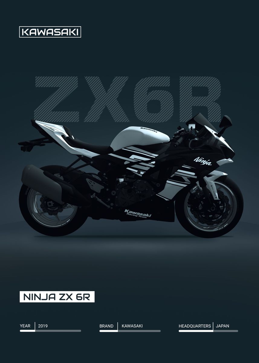 'Kawasaki Ninja ZX6R Bike' Poster, picture, metal print, paint by ...
