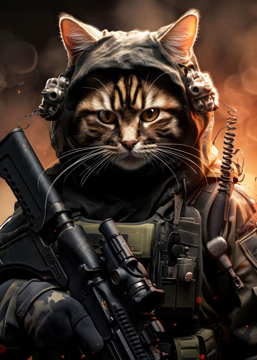 'Animal Soldier Cat' Poster, picture, metal print, paint by Danan Putra ...
