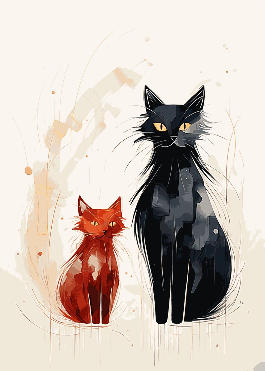 'Iron Cats Duo Line' Poster, picture, metal print, paint by Psycho ...