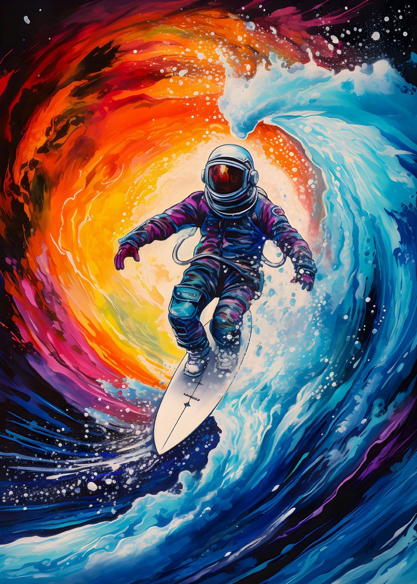 'Space Surfer' Poster, picture, metal print, paint by Rogue Eli | Displate