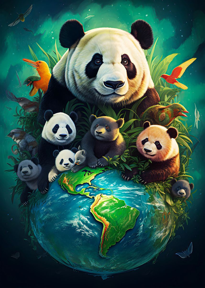 'Earth day Panda' Poster, picture, metal print, paint by Berly | Displate