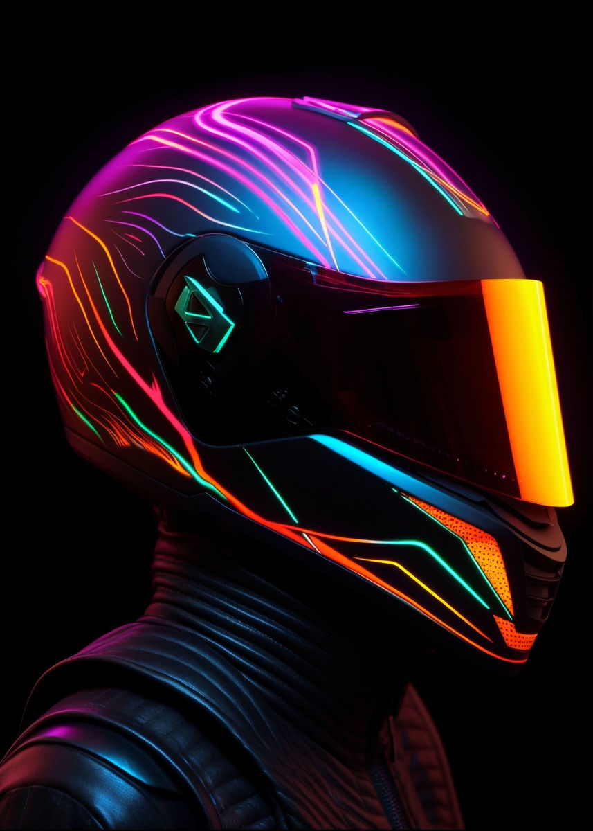 'Neon Matte Helmet' Poster, picture, metal print, paint by Cybronauts ...