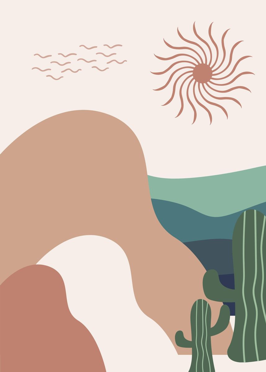 'Boho desert landscape' Poster, picture, metal print, paint by Esther ...