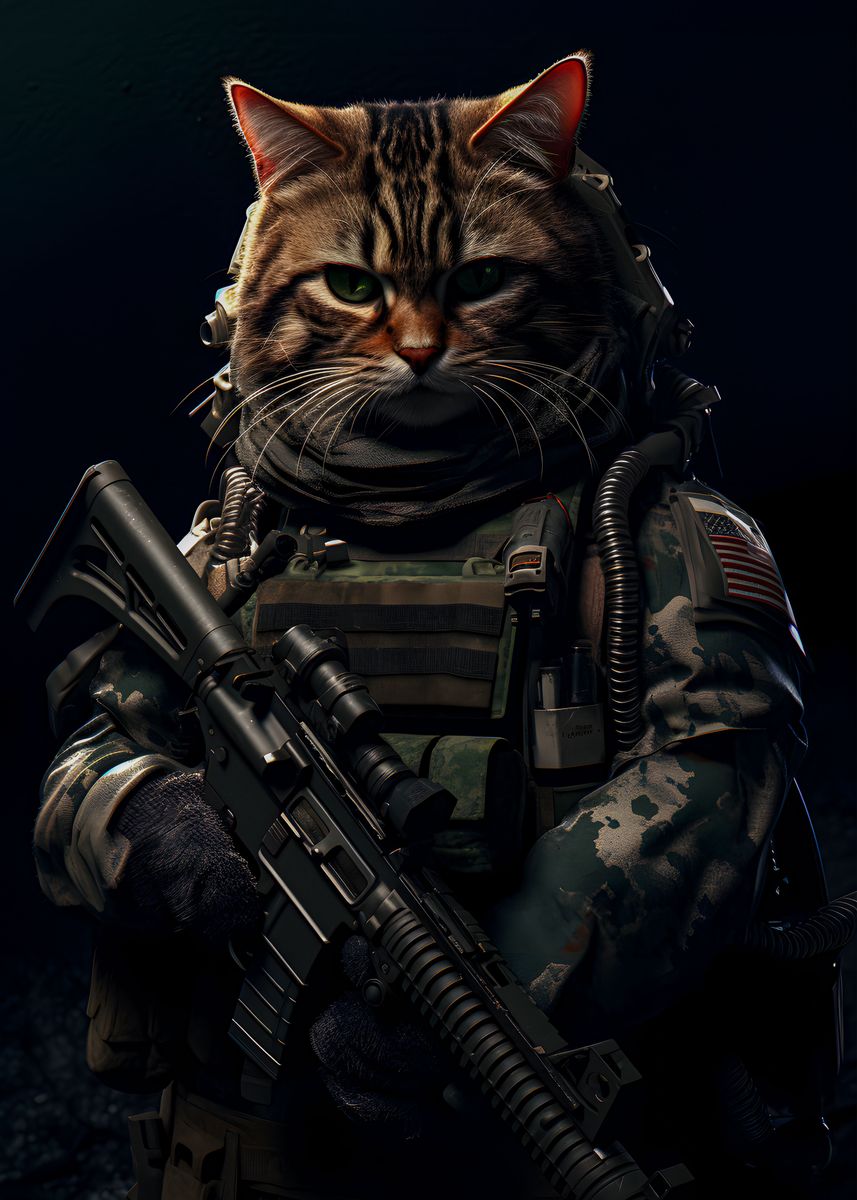 'Animal Soldier Cat' Poster, picture, metal print, paint by Danan Putra ...