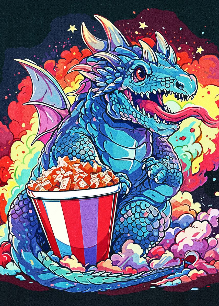 'Popcorn Dragon' Poster, picture, metal print, paint by Coffee Design ...