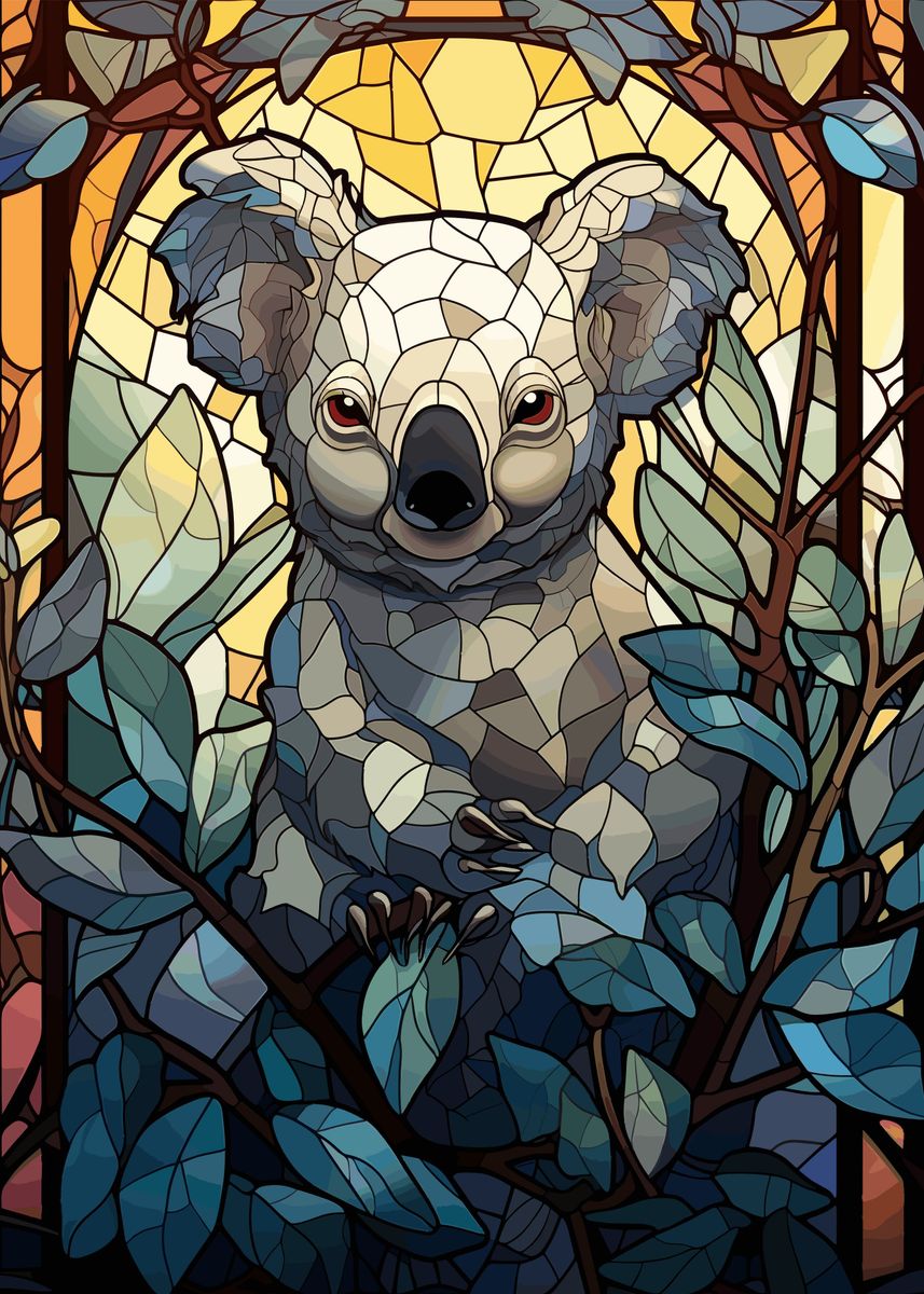 'Koala Stained Glass' Poster, picture, metal print, paint by SuperNova ...