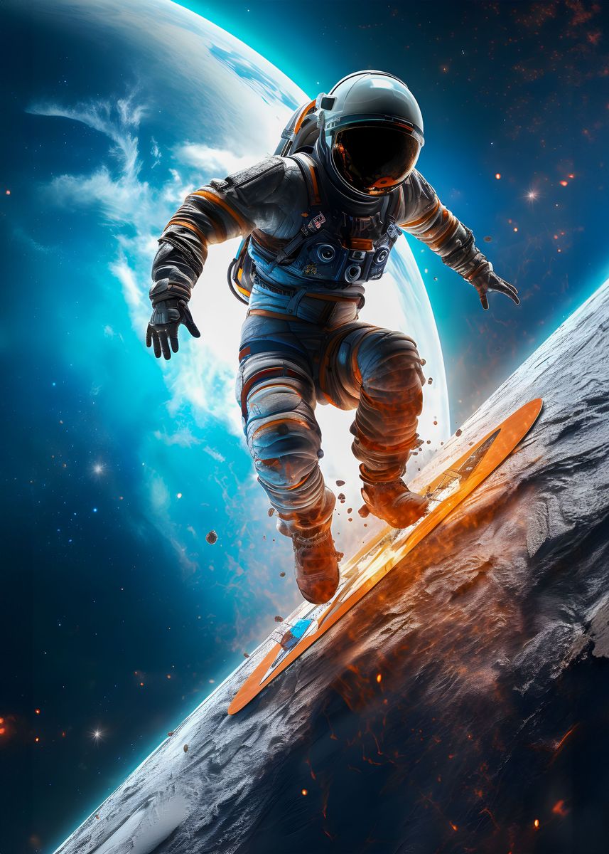 'Space Surfer' Poster, picture, metal print, paint by Rogue Eli | Displate