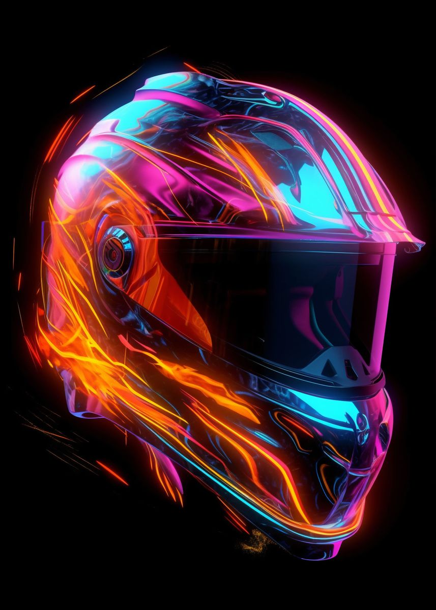 'Neon Helmet' Poster, picture, metal print, paint by Cybronauts | Displate