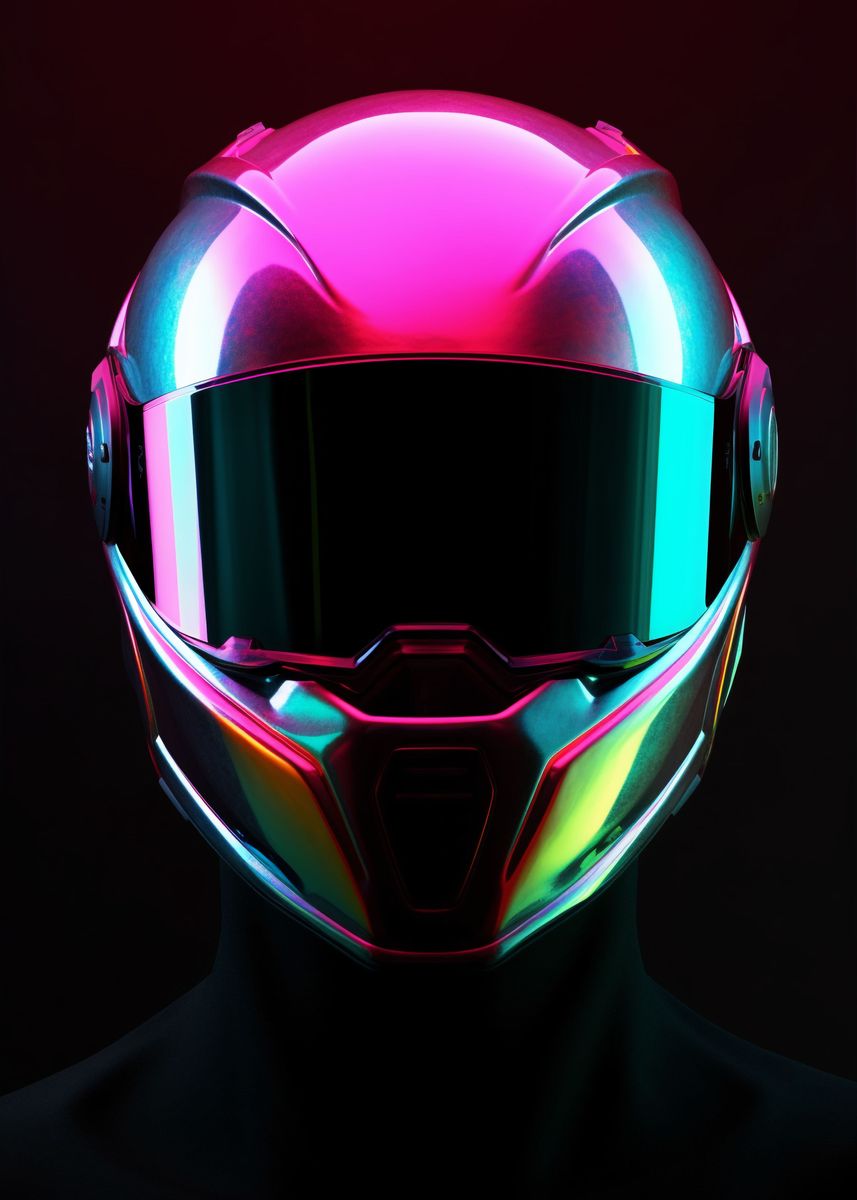 'Pink Neon Helmet' Poster, picture, metal print, paint by Cybronauts ...
