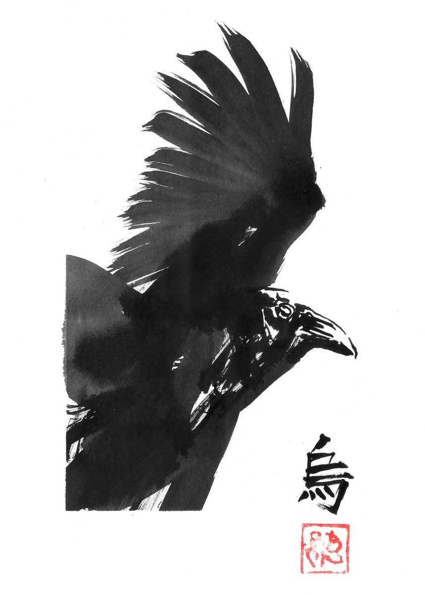 'crow square' Poster, picture, metal print, paint by pechane sumie ...
