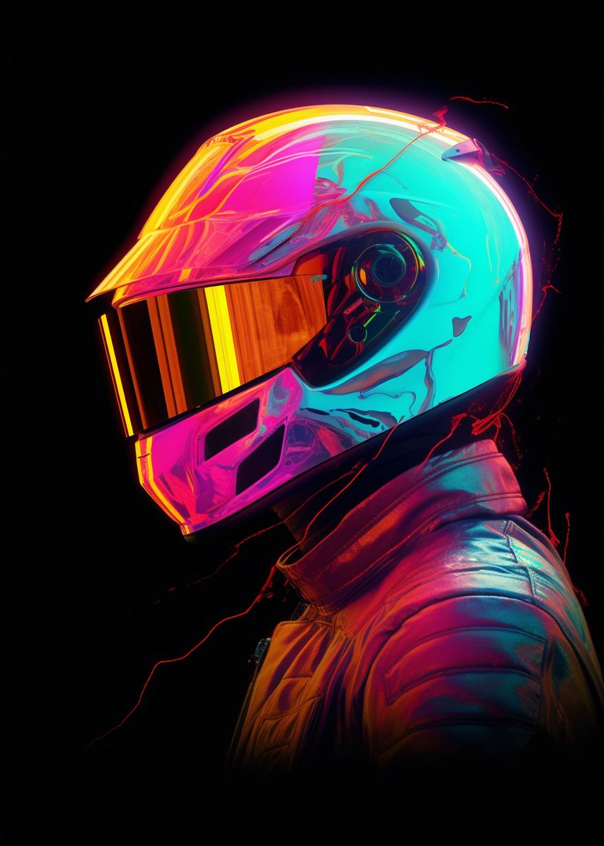 'Retro Helmet' Poster, picture, metal print, paint by Cybronauts | Displate