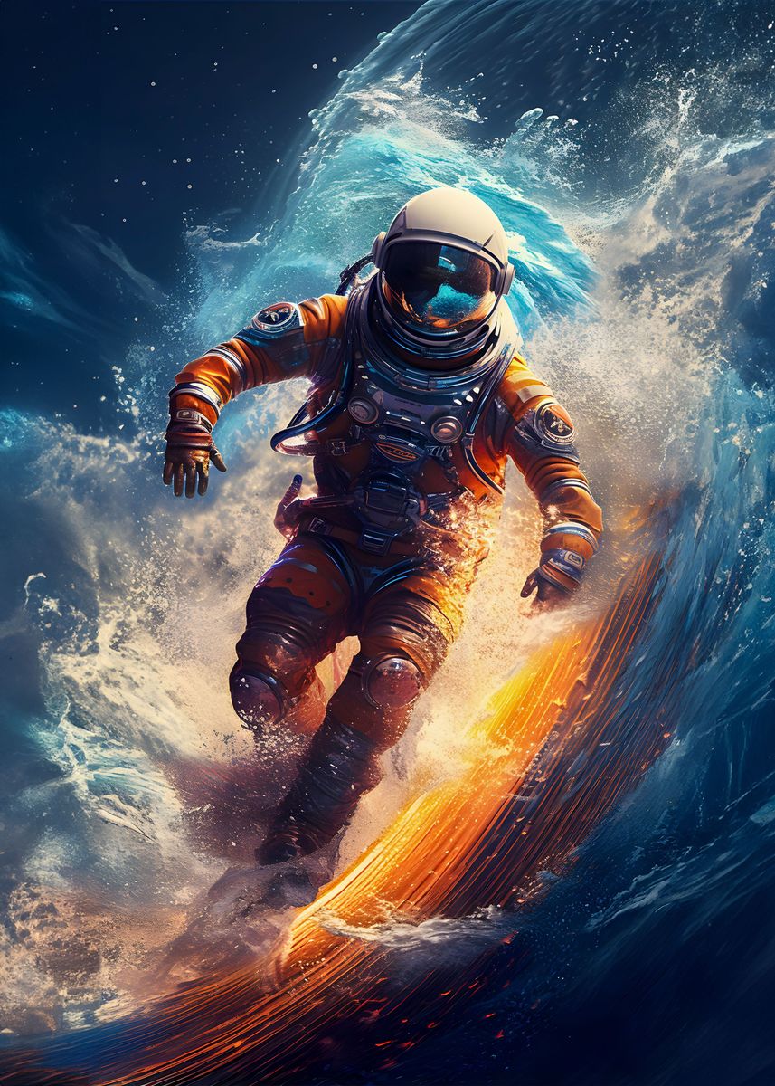 'Space Surfer' Poster, picture, metal print, paint by Rogue Eli | Displate