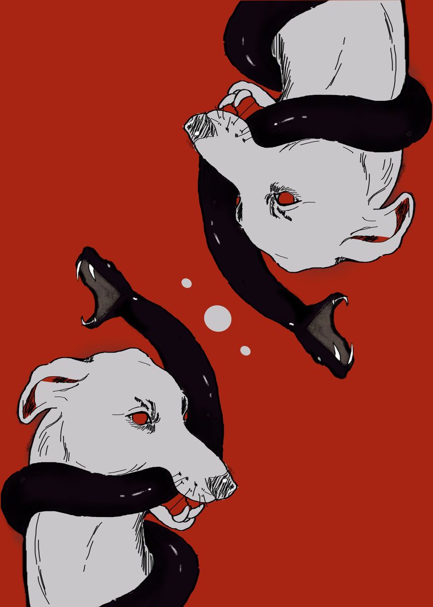 'dog and snake ' Poster, picture, metal print, paint by wine age | Displate