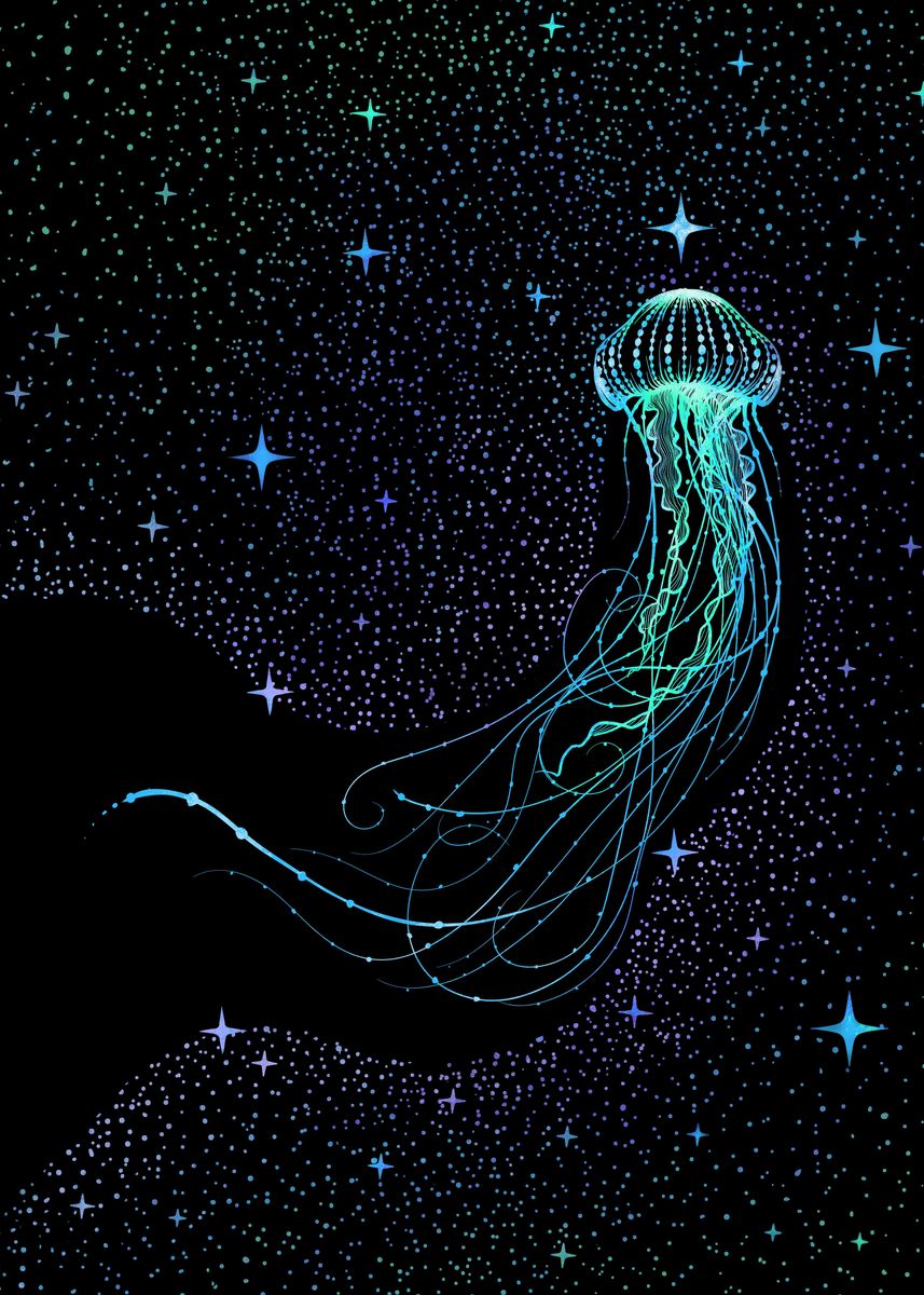 'Starry jellyfish Colored' Poster, picture, metal print, paint by ...
