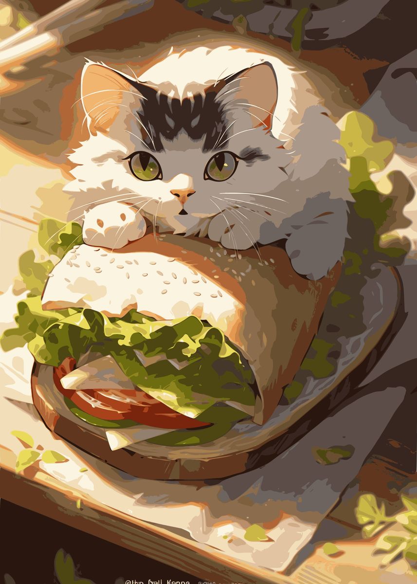 'Bread Cat Cutie' Poster, picture, metal print, paint by Psycho Imaging ...